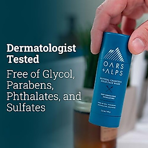 Oars + Alps Face Wash with Activated Charcoal, Valentines Gifts for Him, Dermatologist Tested Exfoliating Facial Cleanser, Travel Size, 1.2 Oz