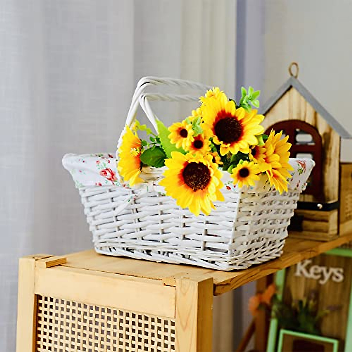 Wicker White Storage Gift Basket Willow Woven Picnic Basket with Double Folding Handles,Kingwillow. (White)