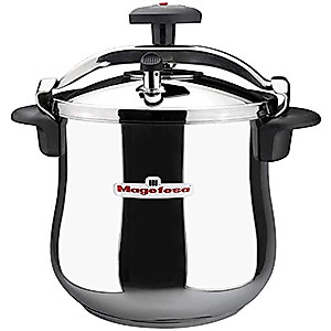 MAGEFESA ® Star B fast pressure cooker, 10.6 Quart, with rounded bottom, made in 18/10 stainless steel, suitable for all types of stovetops, included indution, 3 heavy security systems, 8 psi