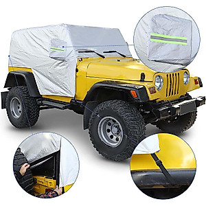 RT-TCZ Car Rain Snow Sunshade Cover Accessories for 1997-2006 Jeep Wrangler TJ Windproof Dustproof Scratch Resistant Outdoor UV Protection Auto Cover