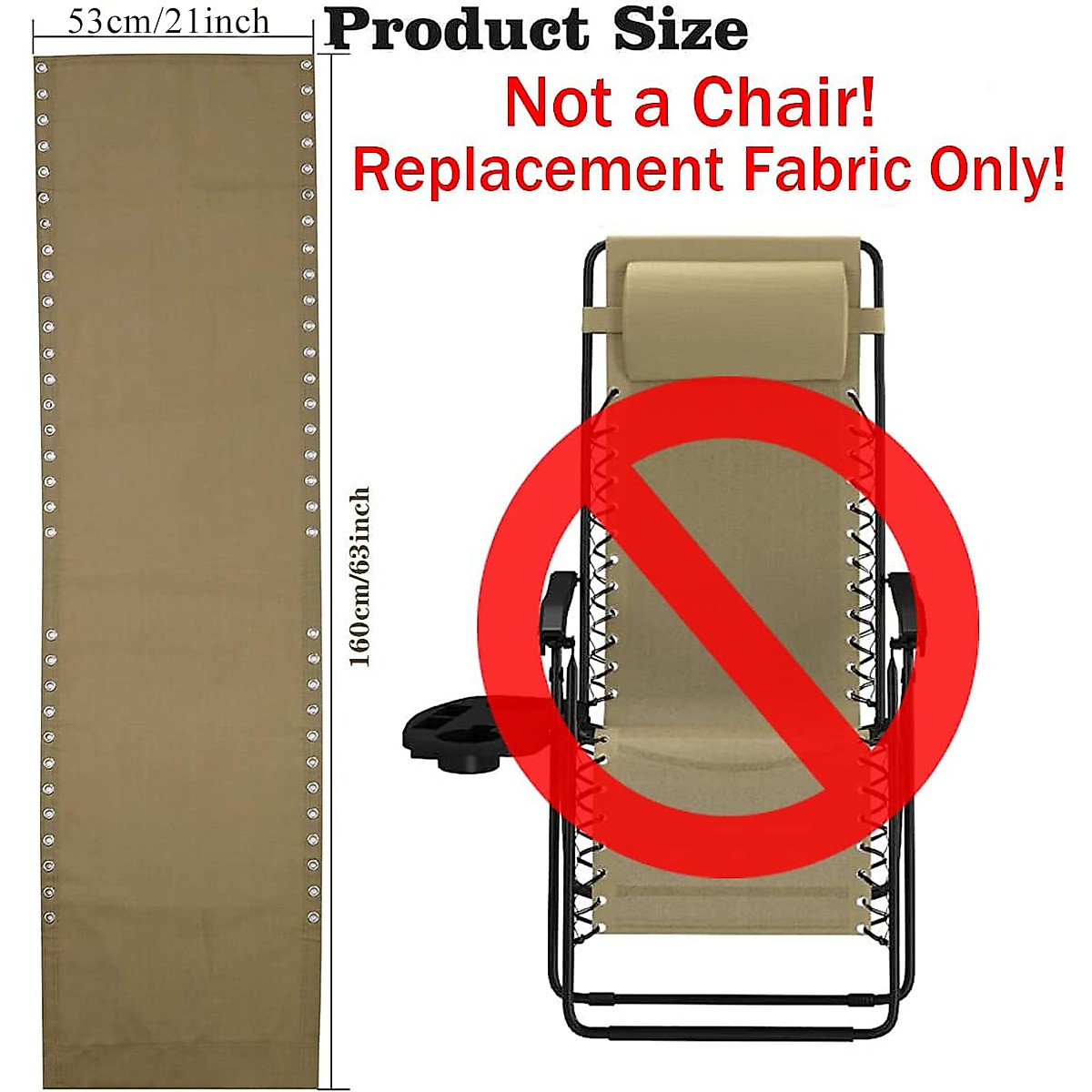 Oversized Zero Gravity Chair Replacement Fabric, XL Anti-Gravity Folding Patio Sling Repair Cloth Part for Outdoor Backyard Beach Pool Lawn, Bungee Recliner Lounge Large Mesh Canvas 63 x 21 Inches