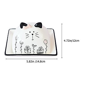 Cabilock Butter Dish with Lid Cute Cat Butter Box Ceramic Butter Container Holds for Countertop Cheese Butter Holder Butter Keeper for Home Kitchen Decor