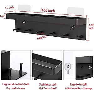 HAYAN Key Holder for Wall, Wall Mount Mail Key Hanger Organizer Shelf, Key Hooks Rack, Small Key Hanger for Home Entryway, Hallway, Kitchen, Office - Black