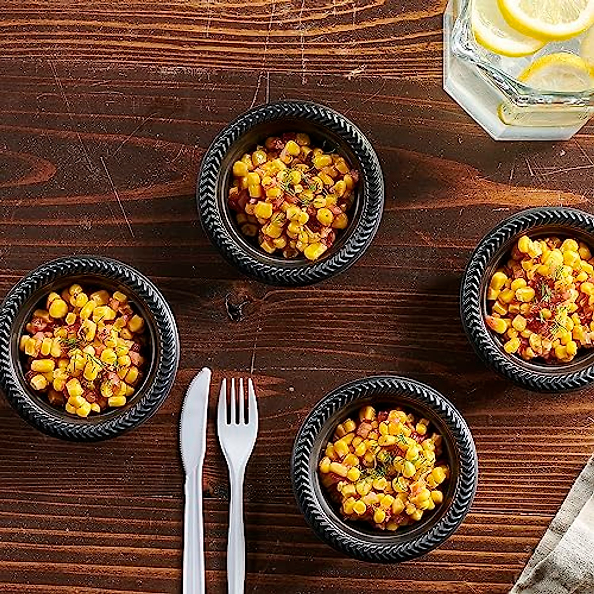 PLASTICPRO 100 PCS Black Plastic Bowls Light Weight 5 oz Small Plastic Soup Bowls Black Salad Dessert Plates Disposable for Party and Wedding