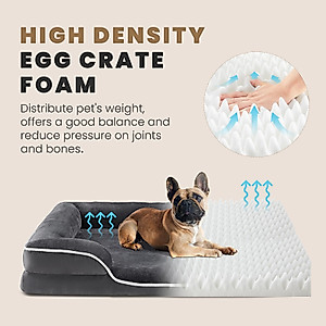 Sweetcrispy Orthopedic Dog Bed, Memory Foam Pet Bed for Medium Dogs with Washable Removable Cover Non-Slip Base Waterproof Liner Egg Crate Foam for Improved Sleep, Grey, 28" L x 23" W x 6.5" Th