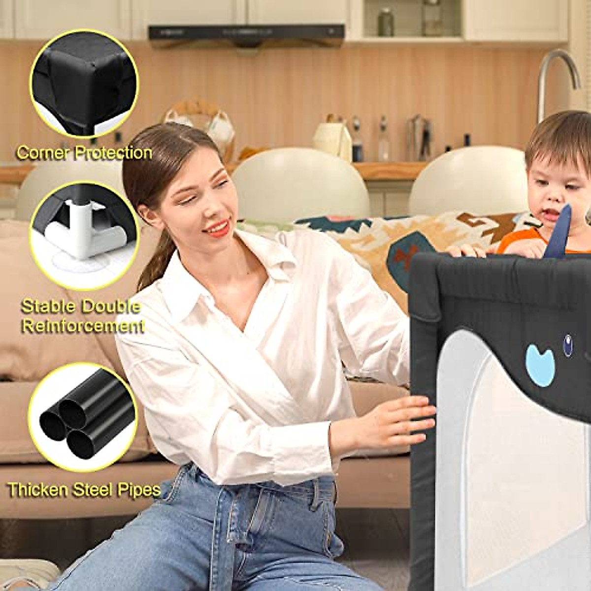 Letfonmo Playpen with Mat for Babies and Toddlers, Baby Play Yards No Gaps, Playpen with Gate, Indoor & Outdoor Kids Activity Center, Safety Baby Fence Play Area for Apartment