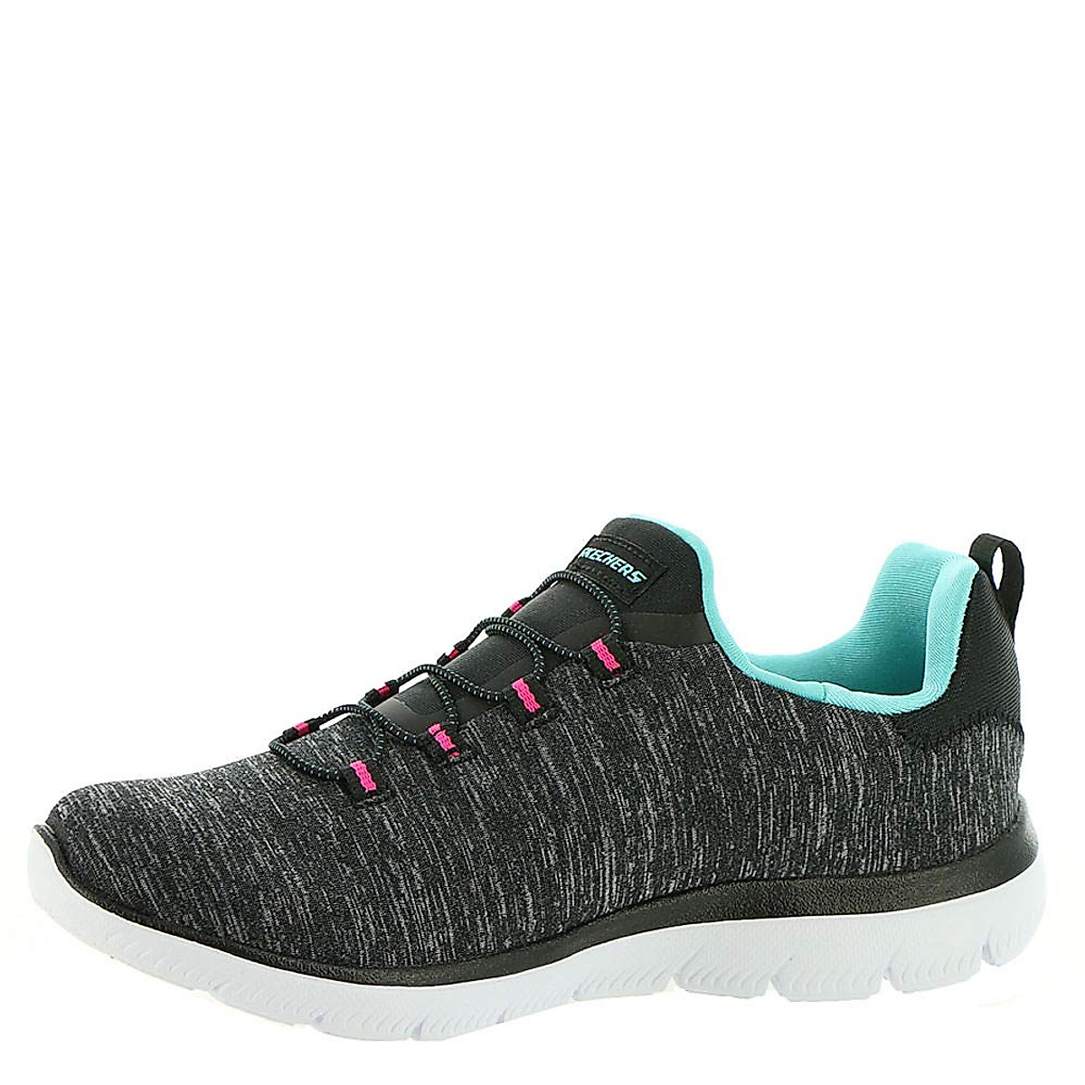 Skechers Women's Sneaker, Black/Light Blue, 8 M US