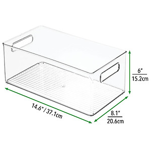 mDesign Deep Plastic Storage Organizer Container Bin, Office Organization for Filing Cabinet, Cupboard, Shelves, and Desk - Holds Notepads, Pens, Pencils, Highlighters, and Staplers - 2 Pack - Clear