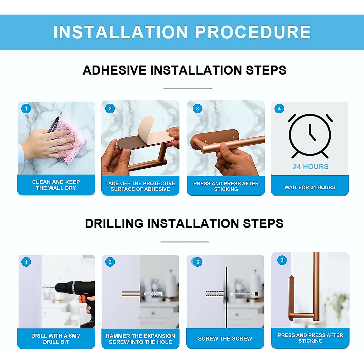 Paper Towel Holder for Kitchen - Drilling Free Wall Mount Paper Towel Holder, Aluminium Paper Towel Rack with Adhesive and Screws, Adhesive Paper Towel Holder Under Cabinet.