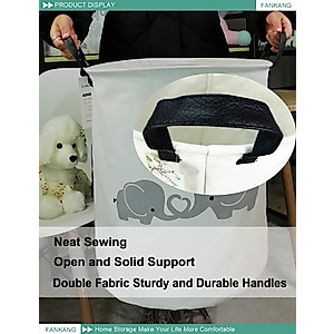 FANKANG Storage Basket, Nursery Hamper Canvas Laundry Basket Foldable with Waterproof PE Coating Large Storage Baskets for Kids Boys and Girls, Office, Bedroom, Clothes,Toys（Love Elephant）