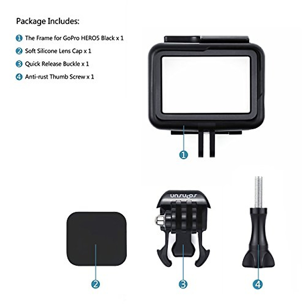 SOONSUN Frame Mount Housing Case Compatible with GoPro Hero 5 6 7 Black, Hero7 Silver, Hero7 White, Hero (2018) Cameras