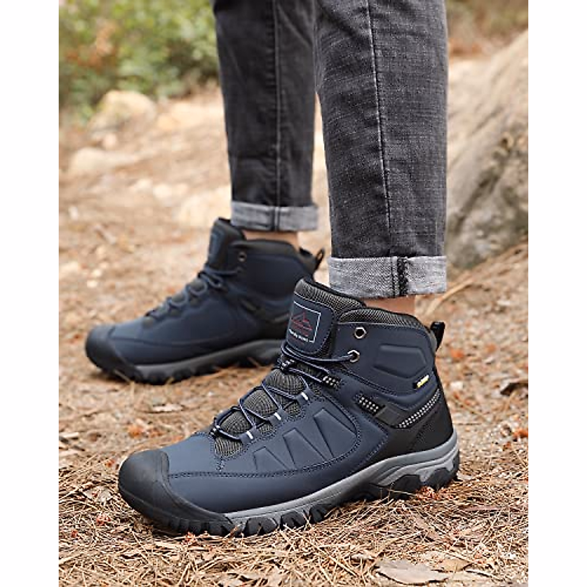 ASTERO Men Hiking Boot Warm Ankle Booties Non-slip Winter Shoes Snow Footwear for Male Climbing Trekking(Blue, Size 8.5)