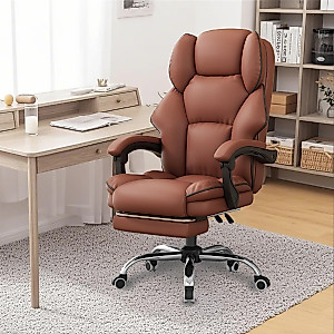XUEGW Office Chair Big and Tall Computer Chairs High Back Gaming Chair with Foot Rest Ergonomic Leather Desk Chair Executive Comfortable Work Chair for Home Office