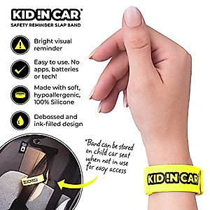 KID !N CAR - Baby in Car Reminder for Infant Car Safety, Tech Free, Neon Slap Band Reminds Parents of Child in Car