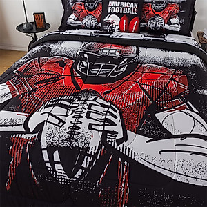 qjmiaofang Football Comforter Set 6Pieces Boys American Football Bedding Set Twin Size for Kids Teens Sports Themed Bed in A Bag American Football Player Bedding Set with Black Football Sheet for Home