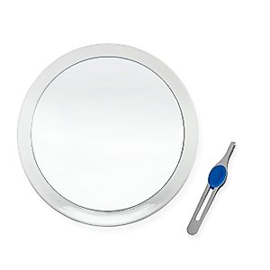 DB Tech Large 10-Inch Suction Cup 5x Magnifying Mirror with Precision Tweezers w/Rubberized Grips, Triple Suction Cups for Lasting Hold on Most Flat Surfaces