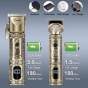 Hatteker Professional Hair Clipper Beard Trimmer Kit for Men Cordless Hair Trimmer Shaver Barber Clipper T-Blade Trimmer Nose Trimmer Grooming Kit