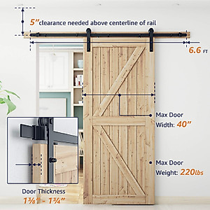 SMARTSTANDARD 6.6FT Barn Door Hardware kit, Barn Door Track, Sliding Door Hardware kit, Smoothly and Quietly -Heavy Duty Sturdy -Easy to install, Fit 36"-40" Wide Panel (I Shape Hanger)