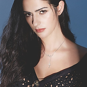 SQKXKLCZ 925 Sterling Silver Infinity Cross Pendant Religious Necklace, Rolo Chain 16''+2''