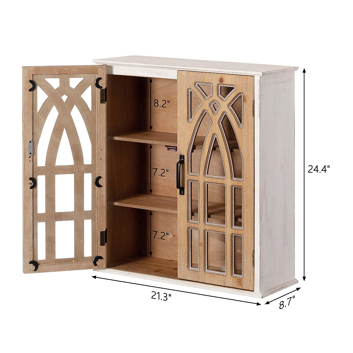 Haigopa Double Door Wall Mounted Cabinet - Rustic Wood Bathroom Storage with Glass Insert, Farmhouse Style Vintage Hanging Cabinet, Fully Assembled