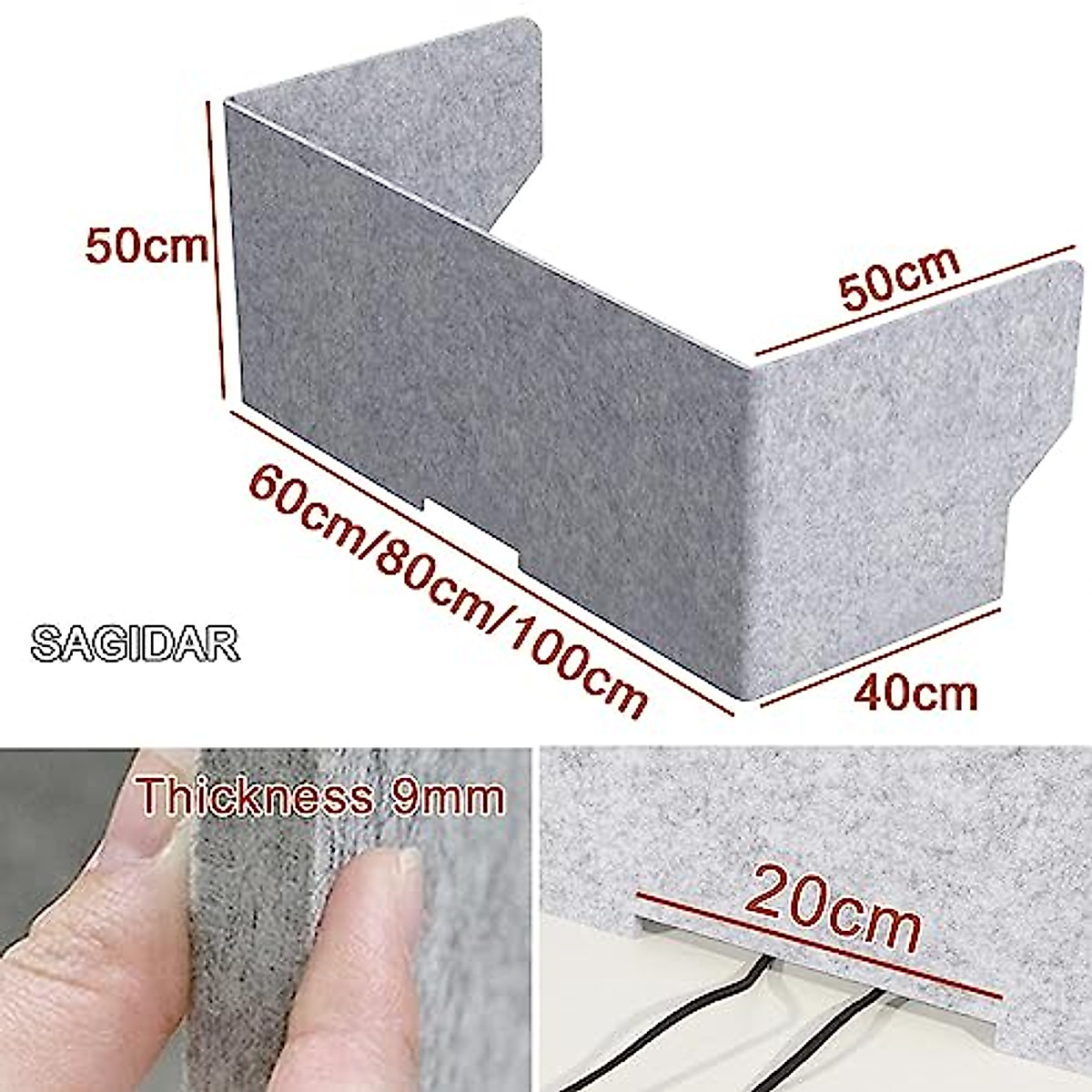 SAGIDAR Desk Barrier Polyester Fiber, Sound Absorbing, Sneeze Guard Desk Divider, Desktop Privacy Panel 60/80/100cm, Office Divider Partition Folding, No Installation Required