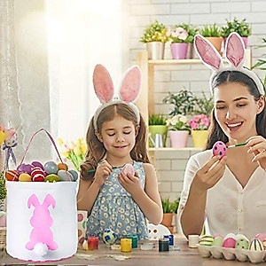 Easter Basket for Boys Girls Kids Baby, Easter Bunny Basket for Children, Easter Gifts for Baby, Easter Bucket for Boys Girls Kids, Easter Decorations Basket for Eggs Candy and Gifts Carry (Pink)