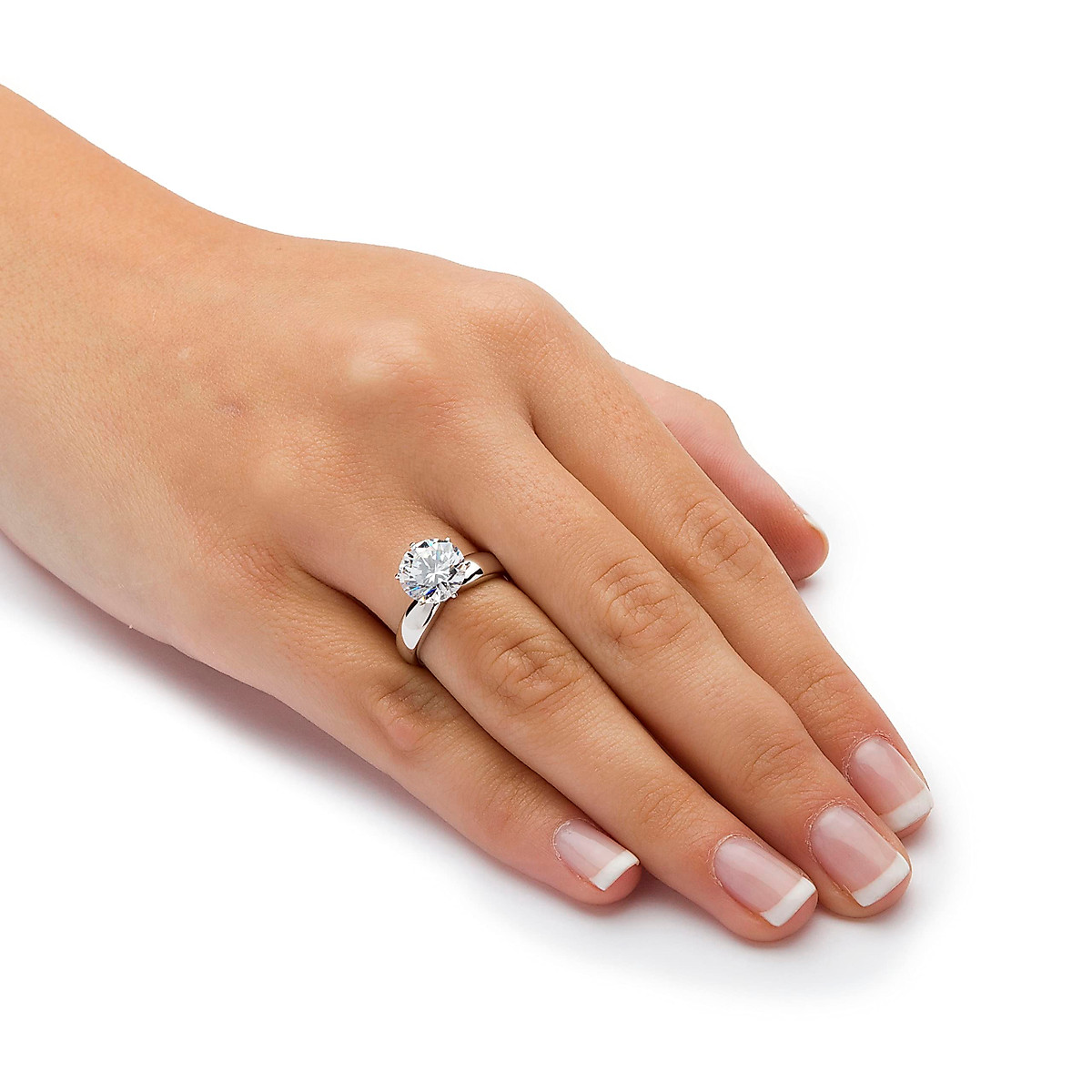 PalmBeach 18K Gold-Plated or Platinum-Plated Sterling Silver Round or Marquise Cubic Zirconia Polished Solitaire Engagement Ring Size 5