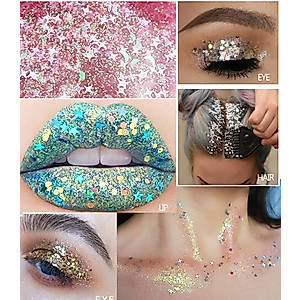 GL-Turelifes Body Glitter Gel, Easy to Apply&Remove 50ml Mermaid Sequins Chunky Glitter for Body Face Hair, Festival Glitter Halloween Costume Makeup Long Lasting Sparkling (Christmas Green)