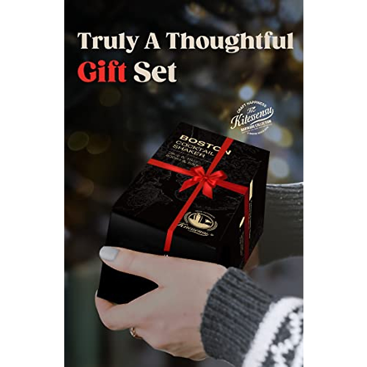 KITESSENSU Boston Cocktail Shaker Set, 4-Piece Boston Shaker Tins Bartender Kit with 18oz & 28oz Mixed Drink Shaker, Hawthorne Strainer, Double Measuring Jigger, Cocktail Recipe Cards Included