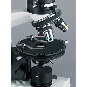 AmScope PZ200BB Polarizing Binocular Microscope, WF10x and WF20x Eyepieces, 40X-800X Magnification, Strain-Free Plan Achromatic Objectives, Polarizing and Brightfield Configurations, Halogen Illumination, Bertrand Lens, Abbe Condenser, Round Graduated Sta