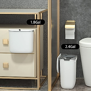 2.4 Gallon Hanging Trash Can with Lid for Kitchen Cabinet Door or Under Sink, Kitchen Wall Mounted Compost Bin, Small Garbage Can for Countertop, Bathroom