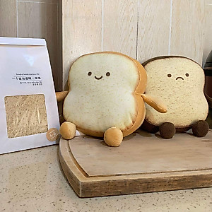 Nenalayo Toast Sliced Bread Pillow,Bread Shape Plush Pillow,Facial Expression Soft Toast Bread Food Sofa Cushion Stuffed Doll Toy for Kids Adults Gift Home Bed Room Decor (S)