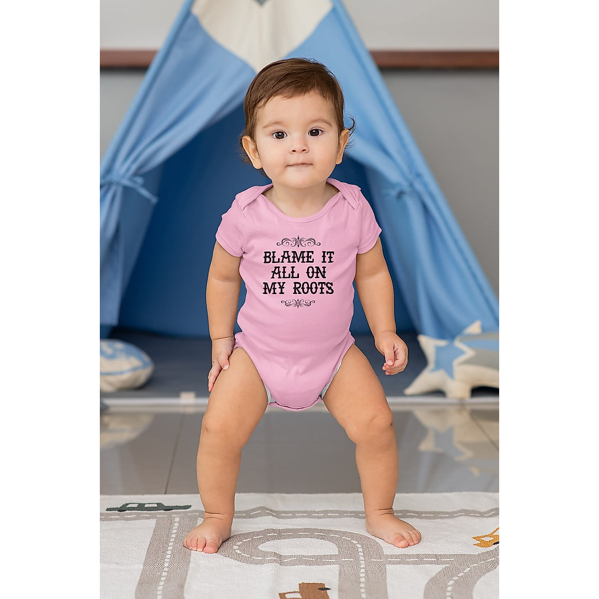 Pop Threads Blame It All On My Roots Country Music Cute Funny Western Infant Baby Boy Girl Bodysuit Black 6M