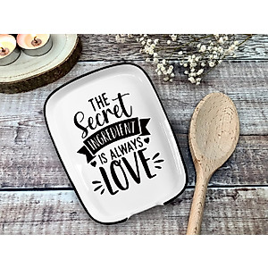 Ceramic Material Spoon Rest The Secret Ingredient is Always Love, Functional Kitchenware Spoon Rest for Kitchen Countertop or Stove Top Gift for Cooking Enthusiasts