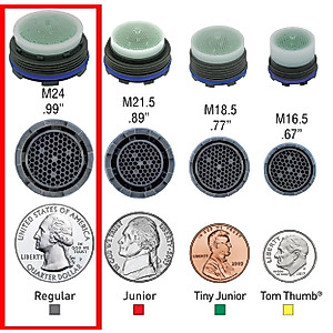 Neoperl SLC Spray Cache Faucet Aerator PCA Low Flow 0.35 gpm Smart Stream Saver + Install Key Standard/Junior/Tiny JR. Sizes 13 0650 (Regular M24), Blue