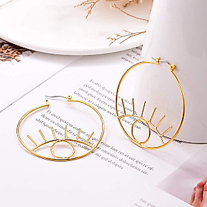 FOCALOOK Gold Eye Earrings for Women 18K Gold Plated Dangle Abstract Evil Eye Hoop Earrings