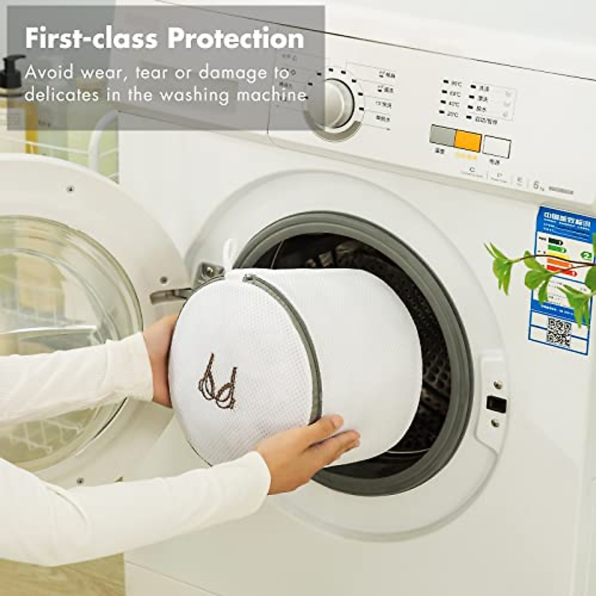 Musgogo Bra Washing Bags for Laundry, Mesh Delicates Bra Laundry Bags for Washing Machine, Large Bras Wash Bag Net Lingerie Undergarment Underwear Protector Bags, Sandwich Fine Mesh (2 Pcs White)