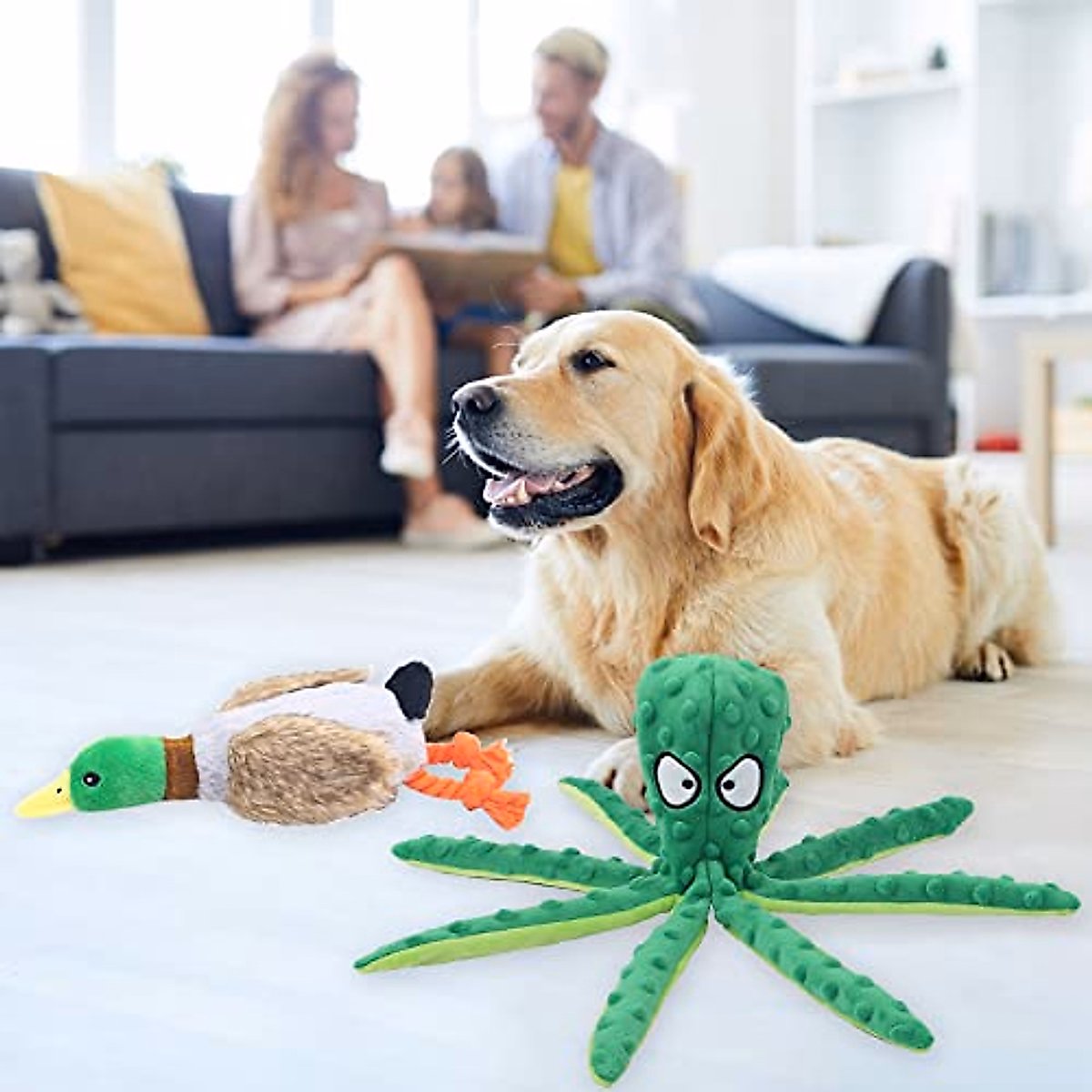 oAutoSjy 2pcs Plush Squeaky Dog Toy No Stuffing Octopus Duck Pet Toy for Small Medium and Large Dogs Crinkle Dog Toy Indoor Pet Interactive Toy Chew Toy for Biting Training Puppy Teething,Purple
