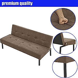 Panana Modern Convertible Futon Sofa Bed for Compact Small Space Living Room Apartment (Brown)