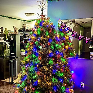 Dazzle Bright Christmas Tree Lights with Star Topper, 300 LED Waterfall Tree Lights with Remote & 11 Modes, 6.6FT X 12 Lines Christmas Lights for Outdoor Yard Xmas Tree (Warm White & Multi-Colored)