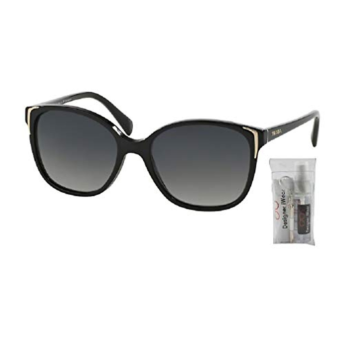 Prada PR01OS CONCEPTUAL 1AB5W1 55M Black/Grey Gradient Polarized Square Sunglasses For Women+ BUNDLE With Designer iWear Complimentary Eyewear Kit