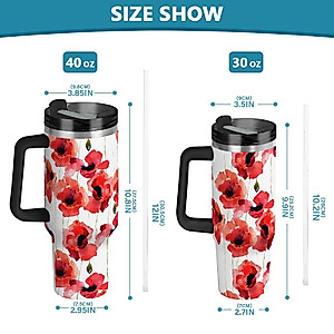 Yasala Car Tumbler with Handle Poppy Watercolor Travel Mug Coffee Cup Insulated Beverage Container Mega Cup for Hot Cold Drinking Thermos Water Bottle Cupholder Friendly 40 oz