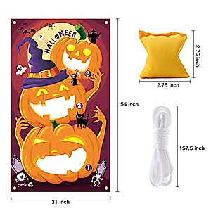 Halloween Toss Games Pumpkin Bean Bag Party Games Halloween Games for Kids Party with 3 Bean Bags for Kids Party Decoration