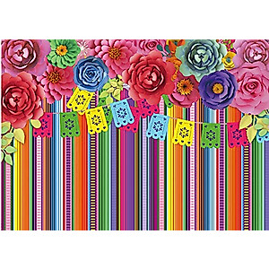 CHAIYA 7x5ft Mexican Fiesta Theme Backdrop Festival Birthday Party Decor Cinco De Mayo Carnival Colorful Flags Floral Banner Table Decor Background CY-125
