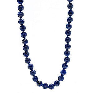 LTC Designs Sterling Silver 8mm Smooth Lapis Lazuli Bead Necklace, 30" for Men, Women, and Teens