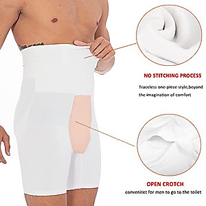 TOPELLER Men Tummy Control Shorts High Waist Slimming Compression Underwear Body Shaper Belly Girdle Boxer Briefs White