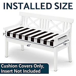 TWLEAR Outdoor Cushion Covers, Patio Cushion Covers for Outdoor Furniture, Water Resistant Porch Bench Swing Loveseat Cushion Replacement, 45" x 18" x 3", 1 Pack, Cabana Black (Covers ONLY)