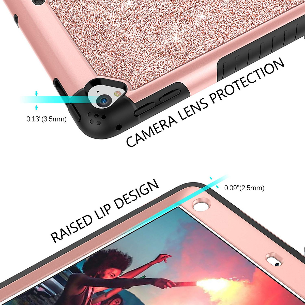 BENTOBEN for Case for iPad Air 2/iPad 9.7 2017/2018/Pro 9.7, iPad 5th/6th Generation Case, Glitter 3Layer Full Body Protective Shockproof Girls Women Kids Tablet Cover, Rose Gold