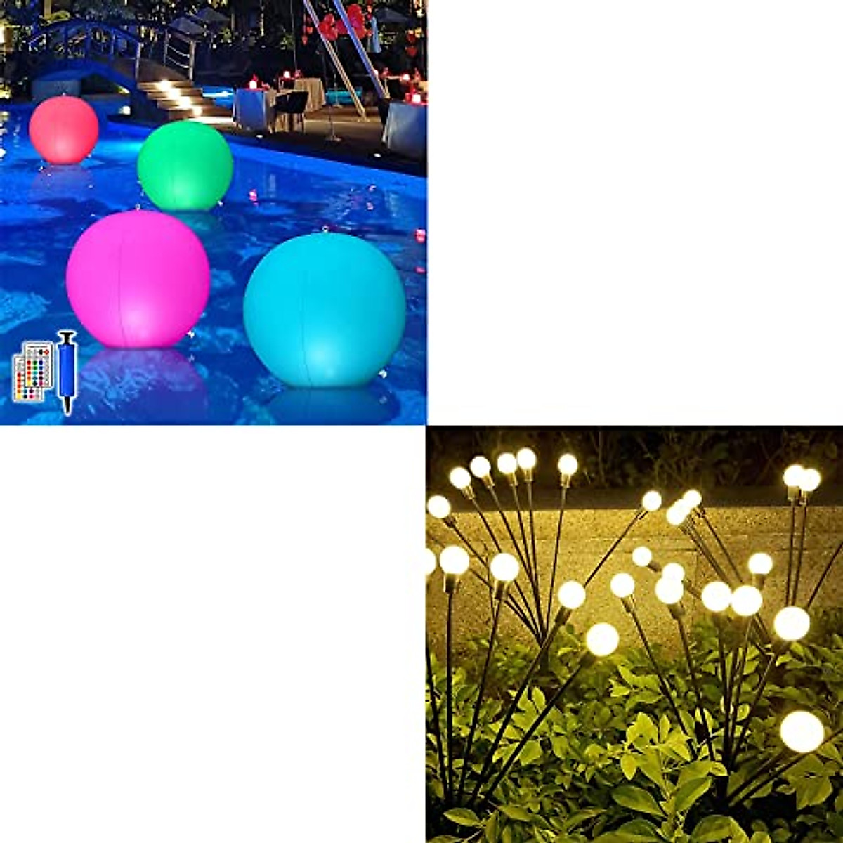 XIILSIE 4PCS Floating Pool Lights + New Upgraded 4 Pack 8 LED Solar Garden Lights Firefly Swaying Lights