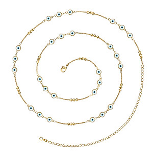 KissYan Bikini Body Chains for Women, 14K Gold Adjustable Sexy Waist Chain Summer Beach Colorful Cuban Link Pearl Evil Eyes Belly Chain Handmade Jewelry(Gold-evil eye)
